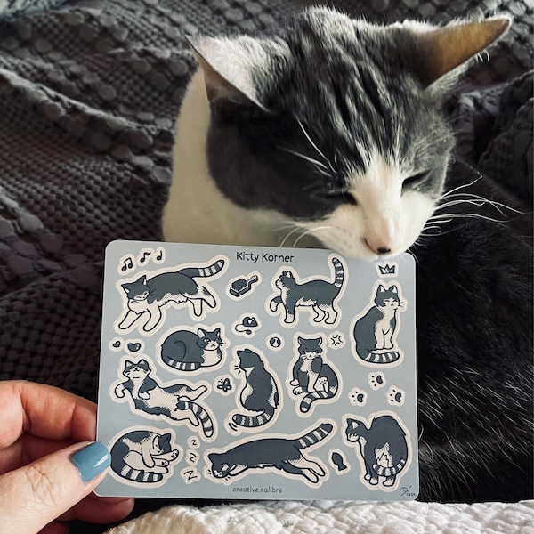 Kitty Korner Sticker Sheet - Grey/russian Blue || Cat Sticker Sheet ...