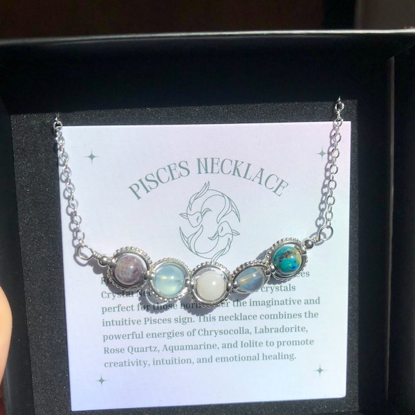 Handmade Pisces Crystal Necklace, Zodiac Sign Choker, Chrysocolla, Rose ...
