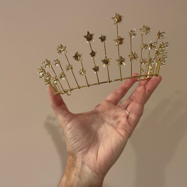 Star Tiara,celestial Crystal Crown,star Crystal Gold Tiara, Bridal Star ...