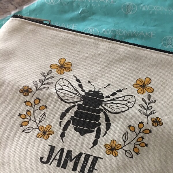 Personalized Makeup Bag, Bee Makeup Bag, Honey Bee Makeup Bag, Bridal ...