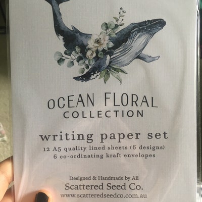 OCEAN FLORAL Collection Writing Paper Set Marine Themed Notepaper ...