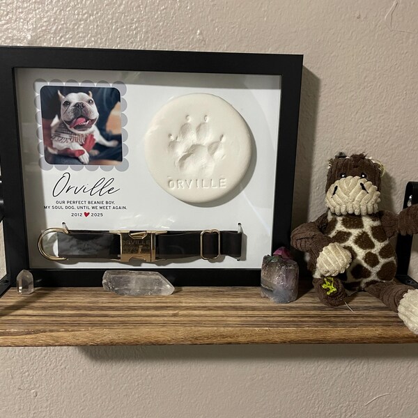 Paw Print Holder Pet Memorial, Clay Paw Print Display Shadow Box, Pet ...