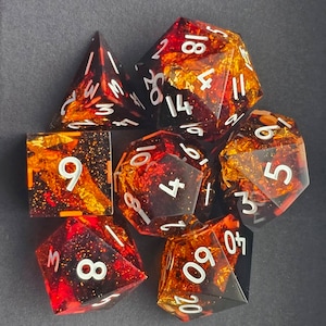 Fireheart Red and Black Gold Dice, Fire Dice, Handmade Resin Sharp Edge ...