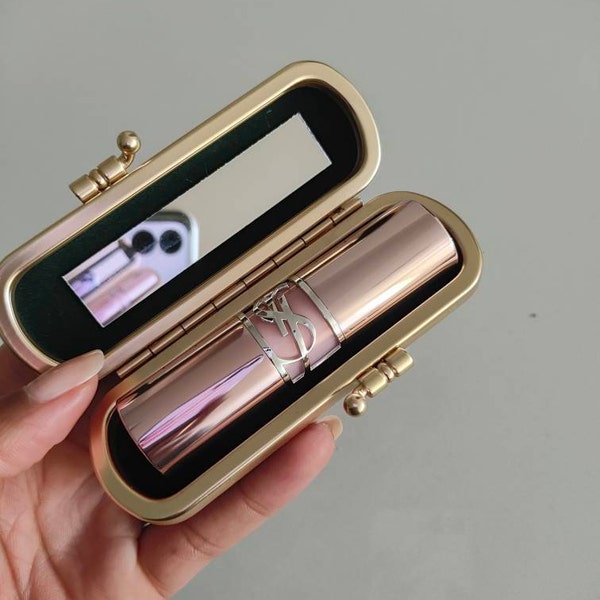 Floral Lipstick Case With Mirror, Gold Frame Travel Cosmetic Organizer ...