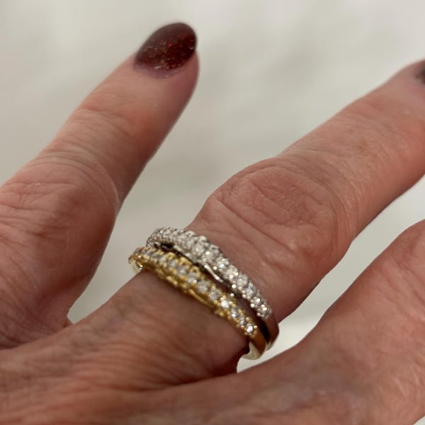 Micro Pave Diamond Ring, 3 Row Pave Diamond Wedding Band, Half Eternity Wide Diamond Band, 14K ...