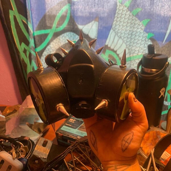 Cyber Mask Cyber Gothic Mask Black Halloween Gas Mask Yellow Simbol ...