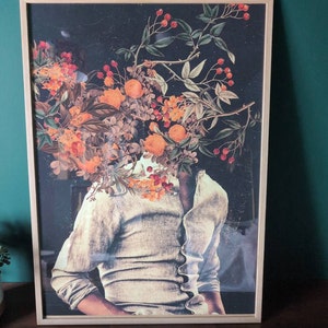 Bloom flower Head Collage Art, Surreal Floral Portrait, Retro Botanical ...