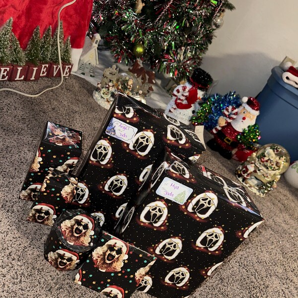 Blood Splatter Mask Grimwrap Horror Wrapping Paper, Friday 13th ...