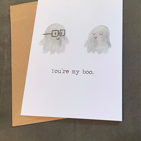 You're My Boo Watercolor Card - Spooky Love Greeting for Couples ...