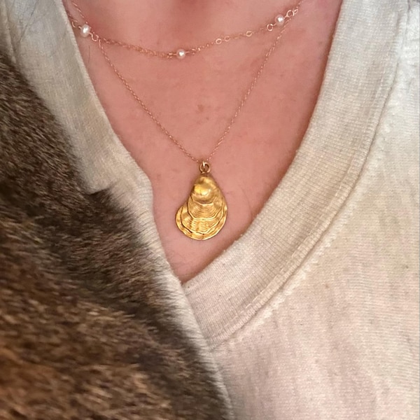 Gold Oyster Necklace, Oyster, Shell, Gold Necklace, Ocean, Beach, Shell ...