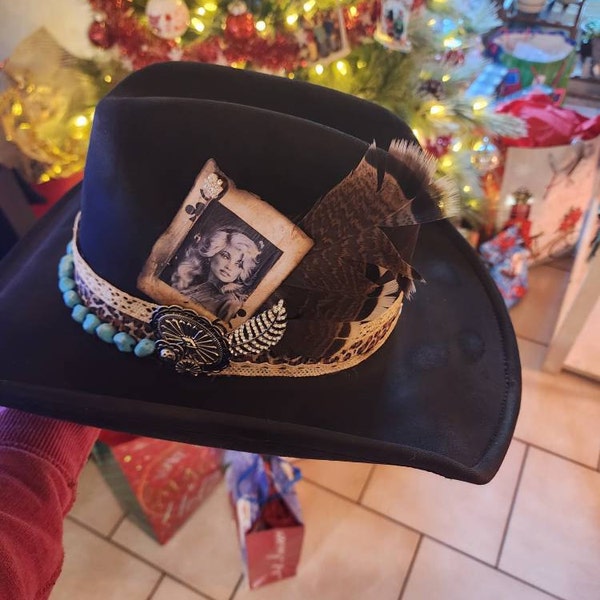 Branded Cowboy Hat, Distressed Cowgirl Hat, Burned Wide Brim Hat ...