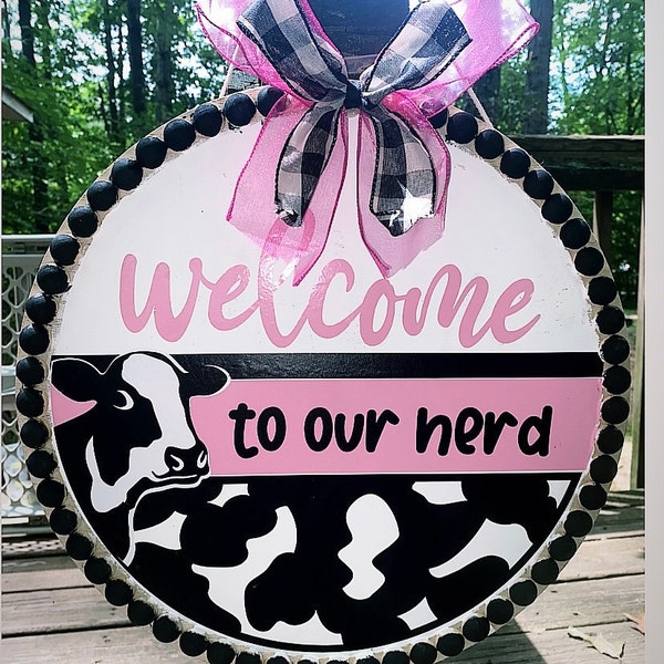 Welcome to Our Herd Cow, Digital Download, Round Door Hanger Svg ...