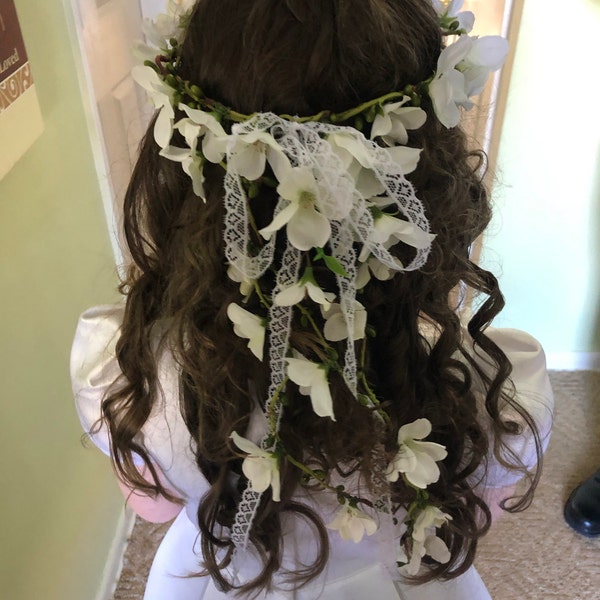 Delicate White Cascade Flower Crown, Wedding Flower Crown, Cascading ...