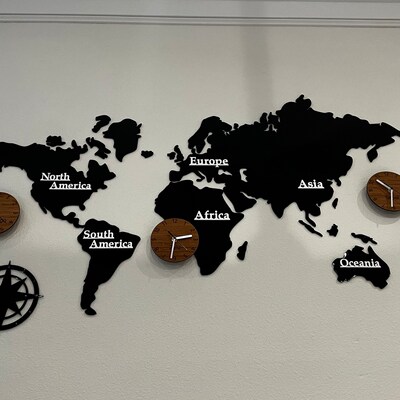 LARGE Wall Clock, Time Zones, World Clock, World Map, 100cm X 56cm / 39 ...