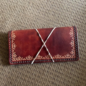 Tooled Brown Leather Trifold Wallet Duck Fowl Pattern | Etsy