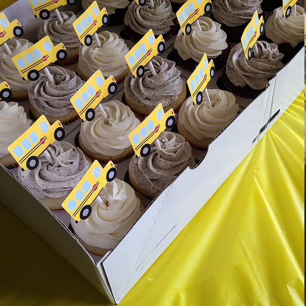 School Bus Cupcake Toppers School Bus Birthday School Bus Party School ...
