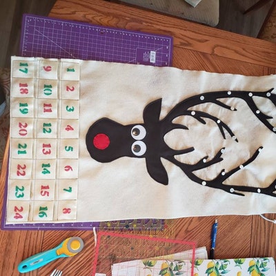 Christmas Advent Calendar Sewing Pattern DIY Felt Countdown Rudolph the ...