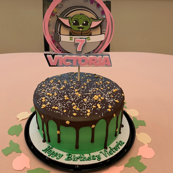 Baby Yoda Cake Topper | Girly Baby Yoda Cake Topper | Pink Baby Yoda ...