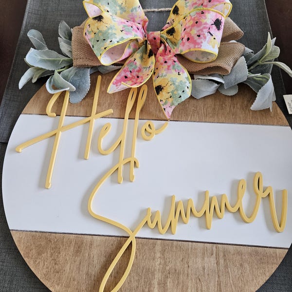 Spring Door Sign for Front Door Hello Spring Door Wreath Wooden Door ...