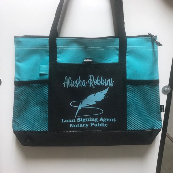 Personalized Notary Feather Tote Bag With Mesh Pockets, Gift for Notary ...