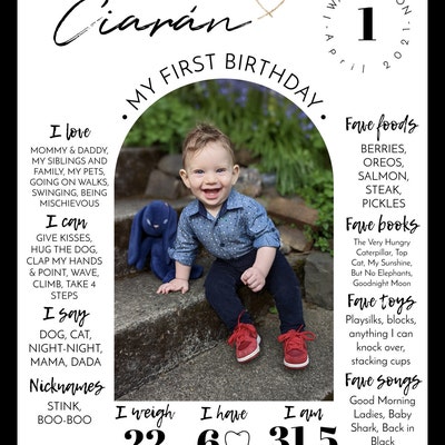 EDITABLE First Birthday Milestone Sign, Modern 1st Birthday Milestone ...
