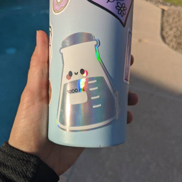 Holographic Beaker Sticker, Cute Chemistry Flask, Biology, Lab Tech ...