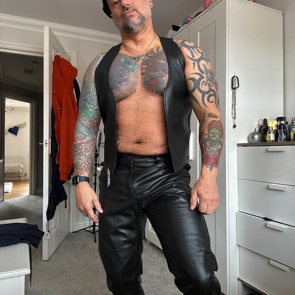 Leather Vest for Men Leather Bar Vest for Men Open Front Leather Vest ...