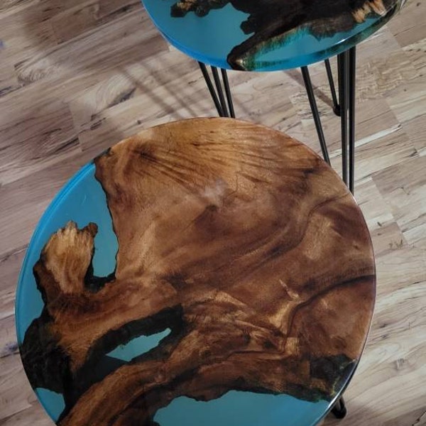 Multi Color Wood & Epoxy Resin End Table Mid-century Modern Nightstand ...