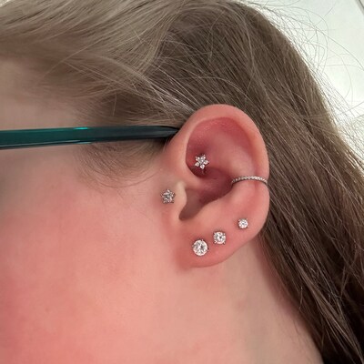 Tiny CZ Flower Huggie Hoop, 6mm Hoop, Tragus Hoop, Rook Hoop, Forward ...