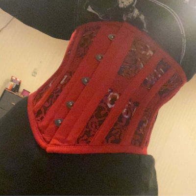Heavy Duty Steel Boned Underbust Mesh Waist Trainer Vintage Red Corset ...