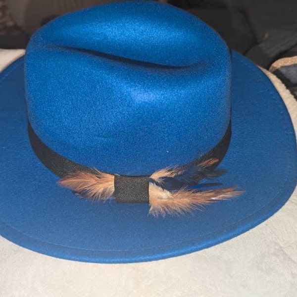 Royal Blue Fedora With Feathers - Etsy