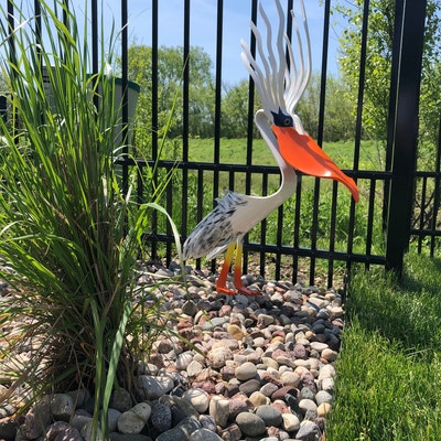 Freckled Fred the Feathered PVC Pelican With Feet Spikes Yard Bird Art ...
