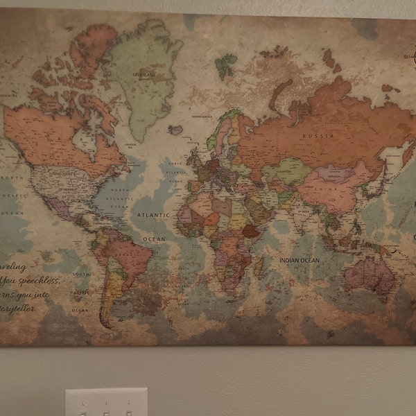 Vintage Push Pin World Map Personalized World Map Vintage Push Pin ...