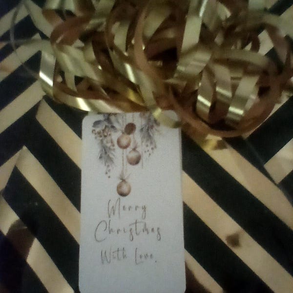 PRINTED CUSTOM Personalized Watercolor Gold Christmas Ornaments Tags ...