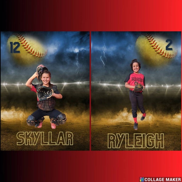 Softball THUNDER LIGHTNING Horizontal Digital Backgrounds - Etsy