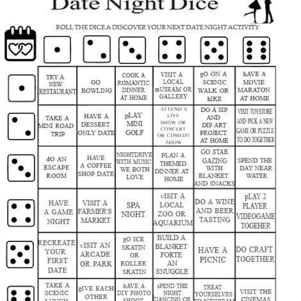 Date Night Dice Game: DIY Couples Gift - SVG, PDF (digital Download) - Etsy