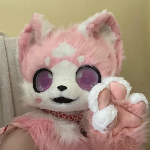 Kawaii Pink Fox Fursuit Head With Matching Paws and Hair Accessories ...
