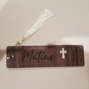 Personalized First Holy Communion Bookmark // Walnut Wood // First ...