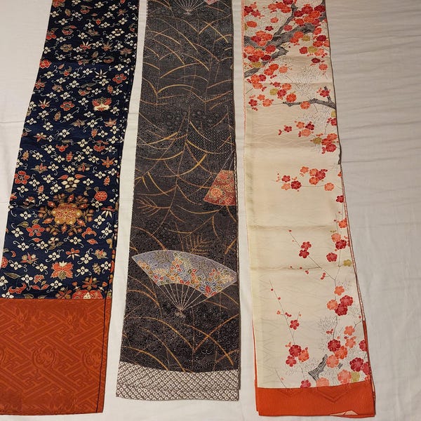 Vintage Japanese Silk Kimono Wide Scarf Weaved by Gold and Silver ...