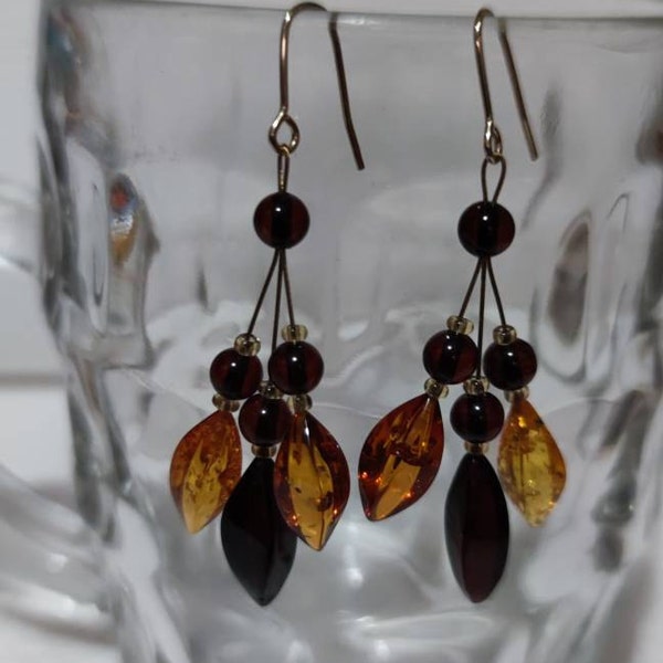 Large Triangle Shape Natural Amber Earrings With Silver for Women ...