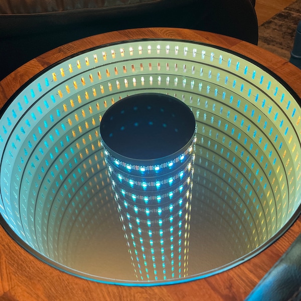 İnfinity Mirror Coffee Table, Led Light Table, Wooden Coffee Table, 3D ...