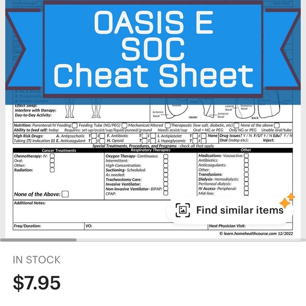 OASIS-E Start of Care (SOC) Cheat Sheet - Etsy