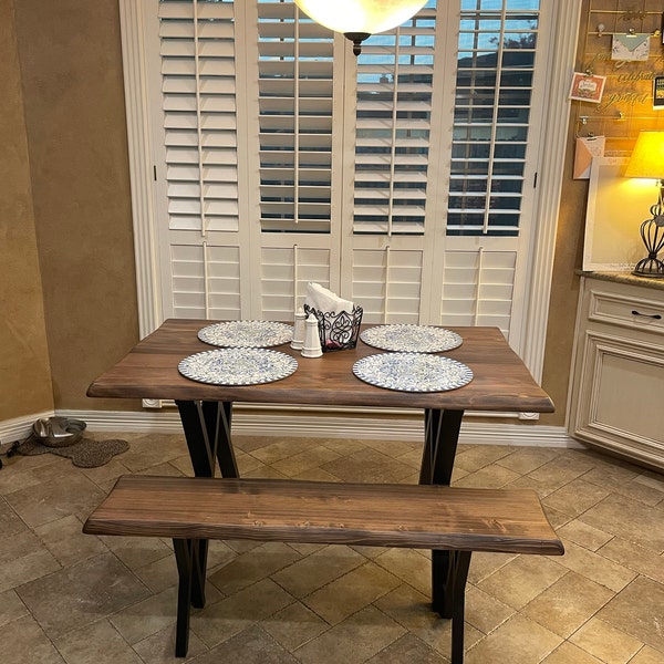 Dining Table and Bench - Custom Size and Color Options / Handmade Solid ...