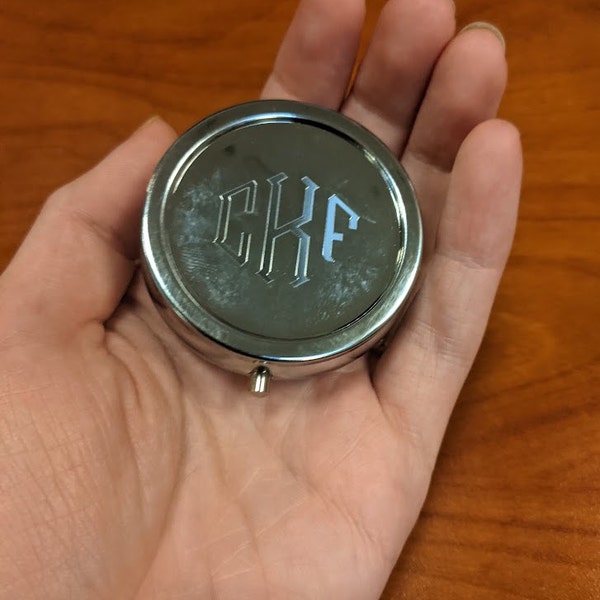 Pill Box With Monogram Personalized- Engraving Included - Silver ...