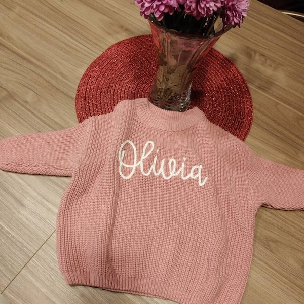 Custom Baby Girl's Sweater Featuring Hand-embroidered Name and Monogram ...