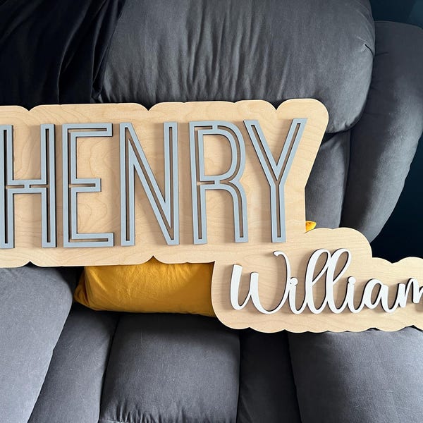 Large Wood Name Sign Nursery Name Sign Above Crib Cut Out Layered Baby ...