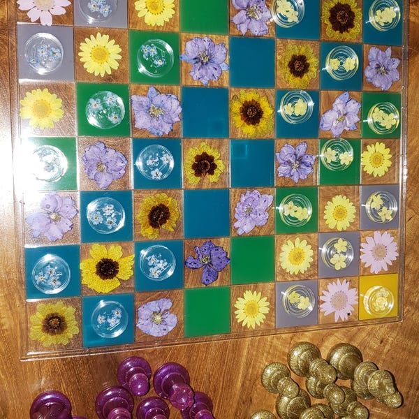 Custom Resin Chess Set~ Real Flower Chess Board Set ~ Real Flower Chess ...