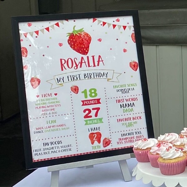 Strawberry Milestone Birthday Poster EDITABLE, Berry Sweet First ...
