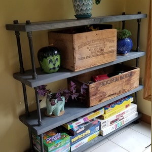 Steampunk Book Shelf, Industrial Bookcase, Wooden Book Case, Wooden ...