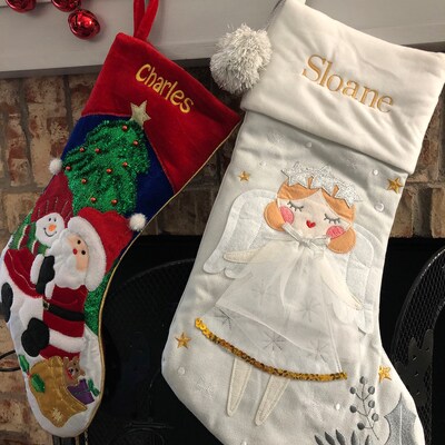 Angel Christmas Stocking, Cream Angel Stocking, Personalized Christmas ...